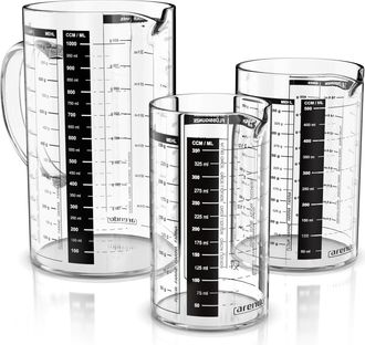 Arendo Messbecher aus Glas - Set 1000ml 500ml 350ml (0,35l 0,5l 1l) - stapelbar - Borosilikatglas - Ausguss - 1000 ml mit Henkel - Mikrowellen-geeignet
