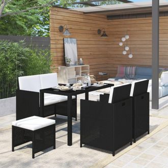 Festnight Rattan Gartenm&ouml;bel Set 4 Personen Balkon Sitzgruppe Garten Essgruppe Balkonm&ouml;bel Set Gartentisch mit St&uuml;hlen Set Gartenbank Polyrattan Gartengarnitur 