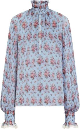Dolce & Gabbana Femme, Blouses et Chemises, Bleu, Taille: 38 FR Chemisier en mousseline de soie &agrave; imprim&eacute; petits bouquets de fleurs