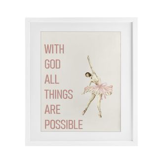 Stupell Industries All Things Possible Ballerina Kunstdruck unter Glas, Design von Kim Allen, 40,6 x 33 cm, Weiß