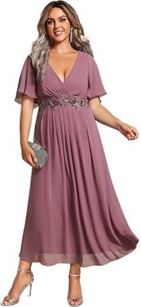 Ever-pretty Robe de Soirée Grande Taille Col V Manches Volantées Robe Mariage Invitée Femme Mousseline Orchidée 52