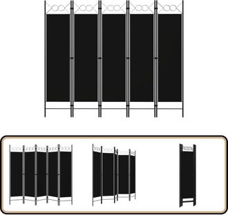 vidaXL 5-tlg. Raumteiler Schwarz 200 x 180 cm - Raumteiler - Dekorationsartikel - Wohnzimmerdeko - Trennwand - Sichtschutz