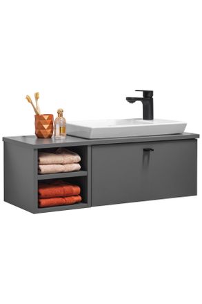 Stylife Waschtischkombi Neila Troll, Anthrazit, Metall, 75 cm, Made in Germany, h&auml;ngend, Badezimmer, Waschbecken & Armaturen, Waschtische