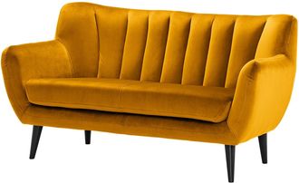 Norrwood home24 Sofa Polva I 2-Sitzer Gelb/Senfgelb Samt Ravi 155 x 82 x 81cm Skandi