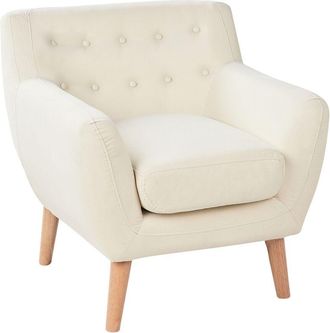 Beliani Sessel Hellbeige Stoffbezug mit Hellen Holzbeinen Armlehnen Knopfheftung Loses Sitzkissen Retro Design Wohnzimmer Polstersessel Armsessel
