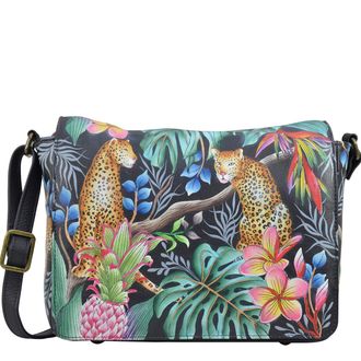 Anuschka Damen Womens Original Leather Hand-Painted Flap Crossbody Umh&auml;ngetasche, Boho Paisley