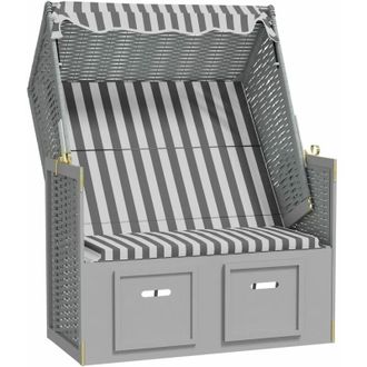 vidaXL Strandkorb mit Dach Poly Rattan und Massivholz Grau & Wei&szlig; vidaXL