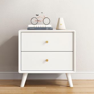 Generic Nachttisch Aus Massivholz Mit 2 Schubladen, Moderner, Schlichter Beistelltisch Für Kleine Räume, Wohnzimmer, Schlafzimmer, Couch(White)