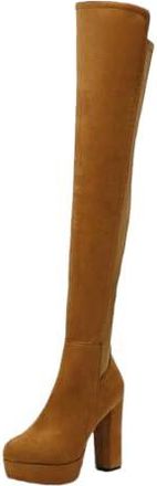 Generic Bottes au-dessus du genou pour femme - En daim - Élégantes et épaisses - Style décontracté, marron, 40.5 EU