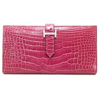 Herm&egrave;s Portefeuille long (bi-pli) doccasion - Femme - Pre-owned - Rose - Taille: ONE Size
