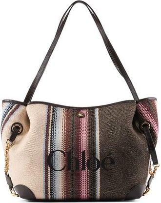 Chlo&eacute; Sac cabas Clover ray&eacute; en coton et cuir