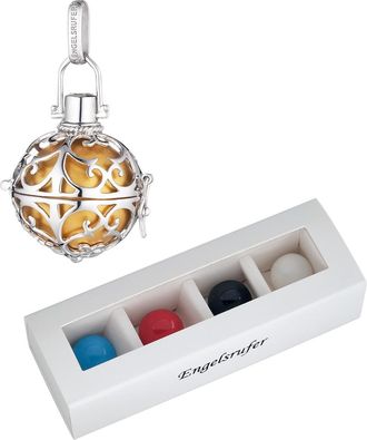 Engelsrufer Damen Anhänger Classic für Halskette, Sterling Silber, Klangkugelkäfig, Silber, Nickelfrei, Größe M, inkl. 4er Klangkugel-Set, SET ER-09-M + I97ERO-SO