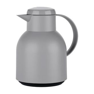 Emsa Samba Isolierkanne, 1 Liter Fassungsverm&ouml;gen, Quick Press Verschluss, 100% dicht, 12h hei&szlig; und 24h kalt, mit Glaskolben, made in Germany, Steingrau, N