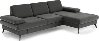 Cavadore Cavadore Ecksofa Moritz / Eckcouch mit Longchair, Sitztiefenverstellung und mattschwarzen Metallf&uuml;&szlig;en / 275 x 82 x 171 / Mikrofaser, Grauoliv