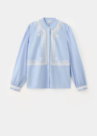 Mango Chemise brod&eacute;e d&eacute;tails festonn&eacute;s bleu ciel - Femme - XS - MANGO