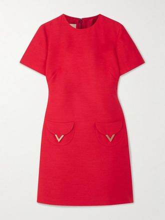 Valentino Garavani Mini-robe En Doupion De Laine Et De Soie M&eacute;lang&eacute;es &Agrave; Ornements - Rouge