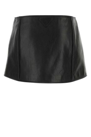 Prada Womens Black Leather Mini Skirt Nero Gonne