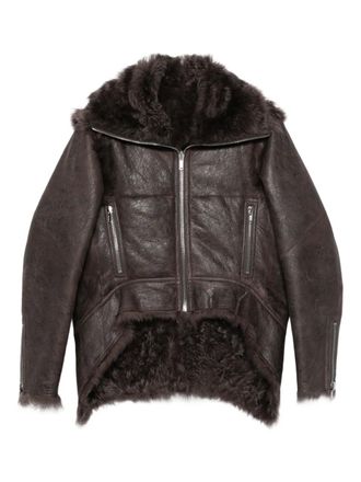 Rick Owens veste zippée en peau lainée - Gris