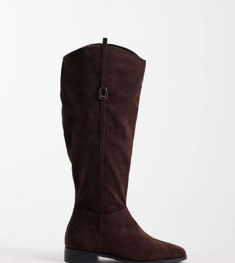 Public Desire Trench - Reiterstiefel aus Wildlederimitat in Braun