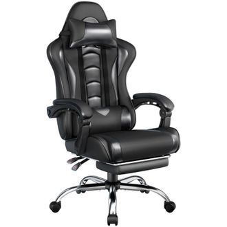 Yaheetech Yaheetech Chaise Gaming Massante Ergonomique Fauteuil Gamer Dossier et Appui-t&ecirc;te Hauteur R&eacute;glable avec Repose-Pied Similicuir Charge 136kg Noir