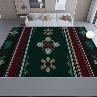 Generic Vert Fonc&eacute; Tapis pour Salon 160 x 230 cm, Lavables avec Dos Antid&eacute;rapant, Tapis &agrave; Poils Courts Imprim&eacute; Carte De No&euml;l Traditionnel Rayures pour Cuisine