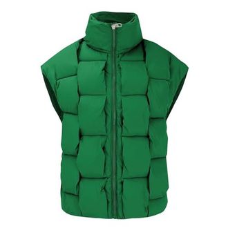 Generic Veste dhiver surdimensionn&eacute;e pour femme, col montant, isol&eacute;e, rembourr&eacute;e, avec poches, gilets en duvet pour femme, Vert, XXL