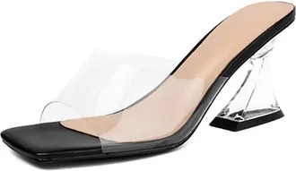 Generic Mules Style Transparent Femme Bout Carr&eacute; Talon Cristal G&eacute;om&eacute;trique &agrave; Enfiler Slide Sandales Orteils Ouverts Slides &agrave; Talon pour Tenue D&eacute;contract&eacute;e de 