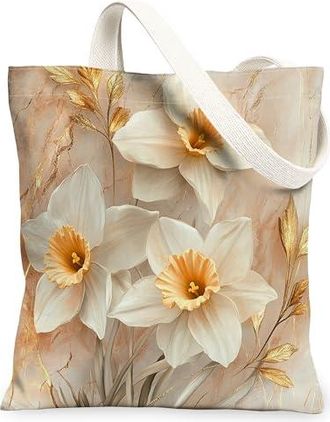 Generic Sac fourre-tout en toile avec jonquilles printani&egrave;res pour le shopping, 33 x 38,1 cm, sac d&eacute;picerie r&eacute;utilisable de luxe pour femme, peinture florale,
