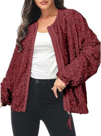 Generic Veste pour femme &agrave; paillettes, top scintillant pour les femmes blazer paillettes base coupe ample manches longues vestes paillet&eacute;es mode cardigan col 