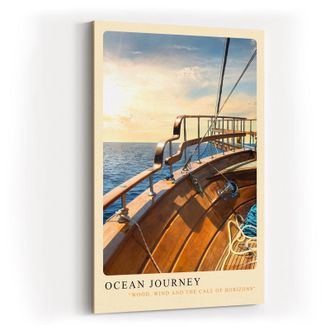 Paul Sinus Art Paul Sinus Wandbild 60x90cm Ocean Journey mit Holzdeck eines Segelboots und Blick aufs offene Meer