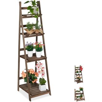 Relaxdays Relaxdays - Blumentreppe, 4-stufig, Blumenleiter Holz, klappbar, Leiterregal Pflanzen, hbt: 160 x 41 x 49 cm, dunkelbraun