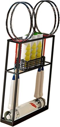 Generic Badmintonschl&auml;ger-Pr&auml;sentationsst&auml;nder Mit Unterem Aufbewahrungskorb, Tennisschl&auml;ger-Aufbewahrungsst&auml;nder for Schulen Und Heim-Turnhallen(Black)