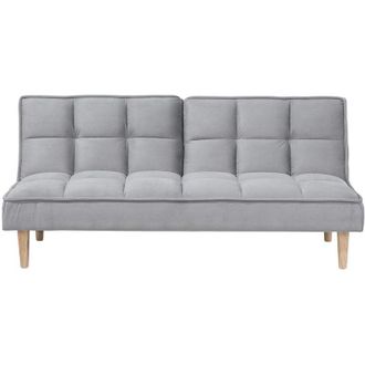 Beliani 3-Sitzer Sofa Hellgrau Stoffbezug Gesteppt mit Schlaffunktion Hellen Hohen Holzbeinen Klassisches Design Schlafsofa Stoffsofa Klappsofa