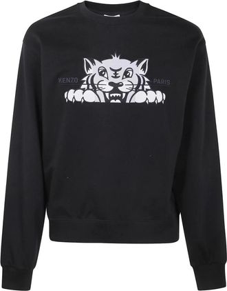 Kenzo Homme, Sweatshirts et sweats &agrave; capuche, Noir, Taille: 2XL Tiger Head Embroidered Crewneck SweaT-shirt