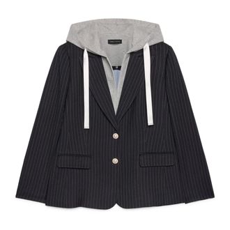 Fiorella Rubino Femme, Vestes, Bleu, Taille: 48 FR Blazer &agrave; rayures avec capuche de surv&ecirc;tement