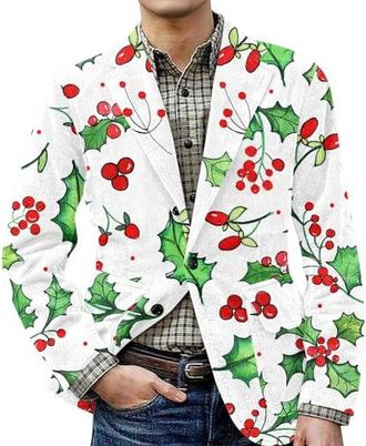 Generic Costume pour homme Costumes et vestes pour homme Blazer de Noël festif en sucre dorge imprimé coeur simple boutonnage Veste de costume pour les loisir
