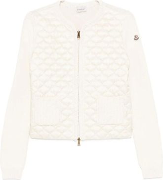 Moncler Femme, Vestes, Blanc, Taille: 42 FR Padded Wool Zip-Up Cardigan