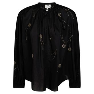 Forte_Forte Femme, Blouses et Chemises, Noir, Taille: 38 FR Camicia Fleurs dOrient Broderie Voile Boh&egrave;me