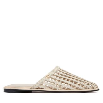 Tommy Hilfiger Pantoletten Tommy Hilfiger Hilfiger Leather Mix Flat Mule FW0FW09280 Creme