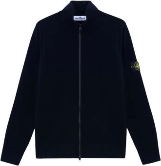 Stone Island Homme, Pulls, Bleu, Taille: L Gilet Cardigan Zipp&eacute; &agrave; Col Montant en Maille
