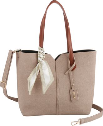 Rieker Shopper RIEKER, Damen, Gr. B/H/T: 28cm x 27cm x 12cm, beige (beige, braun), Lederimitat, kontrastfarbene Details, Taschen Shopper, Henkeltasche, Schul
