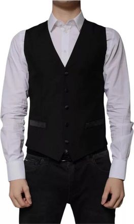 Dolce & Gabbana Homme, Costumes, Noir, Taille: S Gilet de costume formel de luxe en laine m&eacute;lang&eacute;e