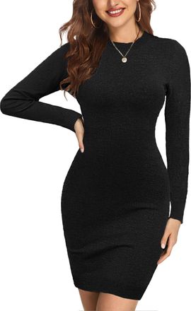 Zeagoo Damen Strickkleid Winter Kleid Rundhals Langarm Pulloverkleid Herbst Kleider Elegant Einfarbig Winterkleid Bodycon Minikleid Herbst Winter Schwarz S