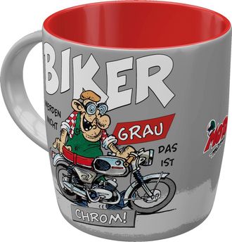 Nostalgic Art Retro Kaffeebecher, 330 ml, MOTOmania - Biker Chrom - Geschenk-Idee f&uuml;r Biker, Original Lizenzprodukt (OLP), Keramik-Tasse f&uuml;r Kaffee, Vintage Design