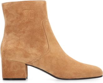 Celine Womens Suede Ankle Boots With Medium Heel Camel Calf