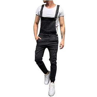Generic Jeans Hommes Casual Bib Ripped Denim Salopette Combinaisons Denim Pantalon Homme Taille Combinaisons Hommes, Noir, XXL