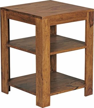 WOHNLING Standregal Massiv-Holz Sheesham 60 cm Wohnzimmer-Regal mit 2 Ablagefächer Design Landhaus-Stil Beistelltisch Natur-Produkt Wohnzimmermöbel Unikat mode