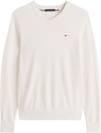 Tommy Hilfiger Pull Homme Essential Cotton Col en V, Ecru (Ivory Petal), XXL