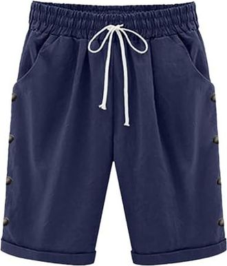 Generic Bermuda pour femme longueur genou en coton décontracté avec cordon de serrage, grande taille, taille élastique, short long avec poches, BU3., XL