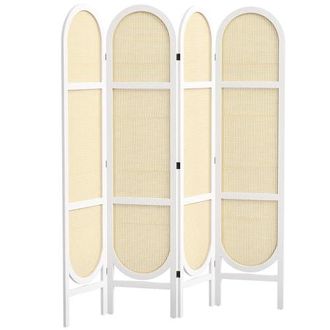 HOMCOM Paravent Interieur en Bois 4 Panneaux 170 x 160 cm s&eacute;parateur de pi&egrave;ce Pliable et Portable, Motif tiss&eacute; &agrave; la Main, cloison de s&eacute;paration pour Salon Ch